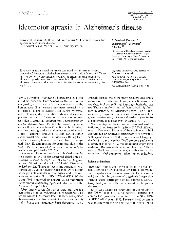 (PDF) Ideomotor apraxia in Alzheimer's disease