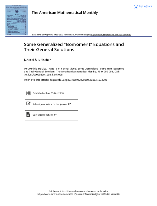 (PDF) Some Generalized "Isomoment" Equations and Their General Solutions