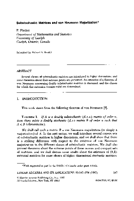 (PDF) Substochastic matrices and von Neumann majorization