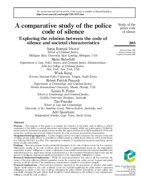 (PDF) A comparative study of the police code of silence