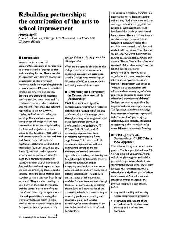 (PDF) Rebuilding partnerships: the contribution of the arts to school ...