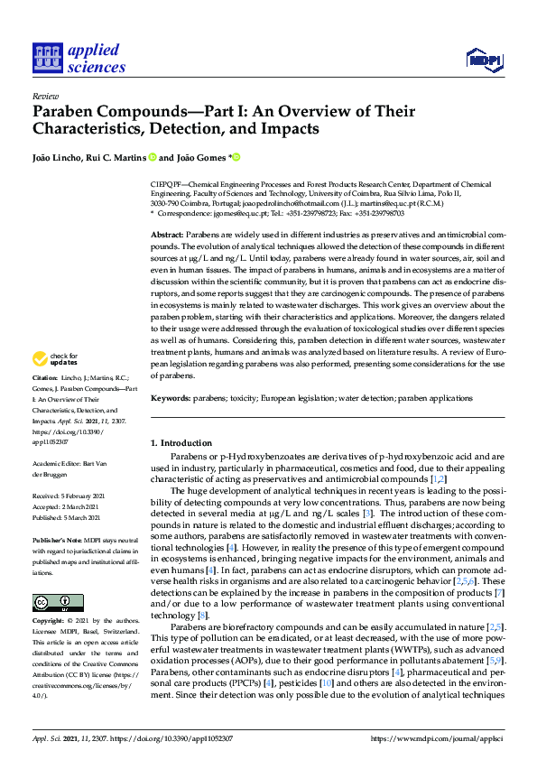 (PDF) Paraben Compounds—Part I: An Overview of Their Characteristics ...