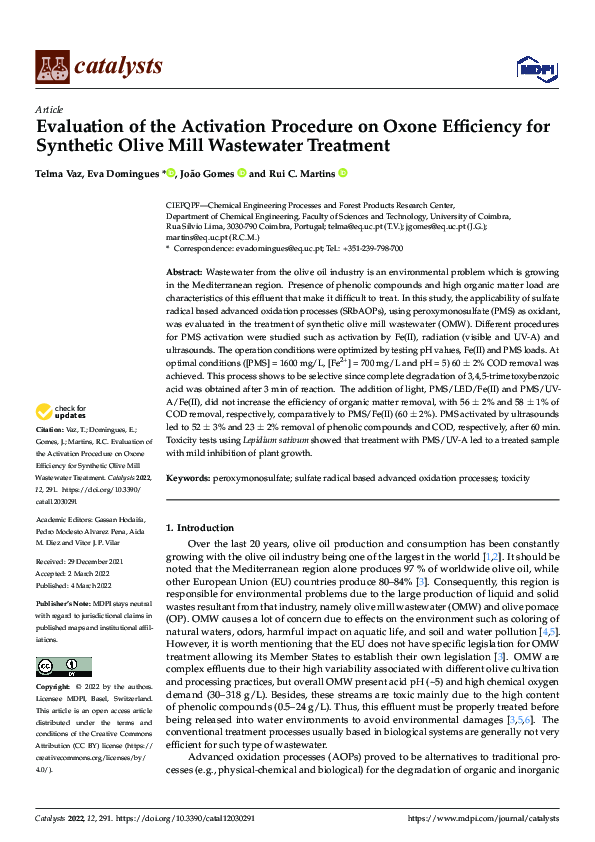 (PDF) Evaluation of the Activation Procedure on Oxone Efficiency for Synthetic Olive Mill ...