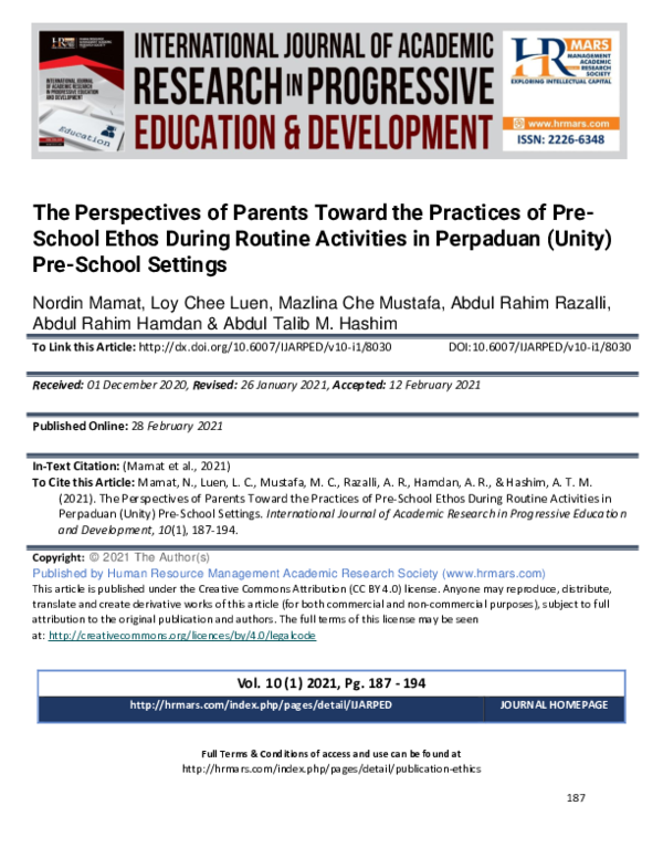(PDF) The Perspectives of Parents Toward the Practices of Pre-School ...