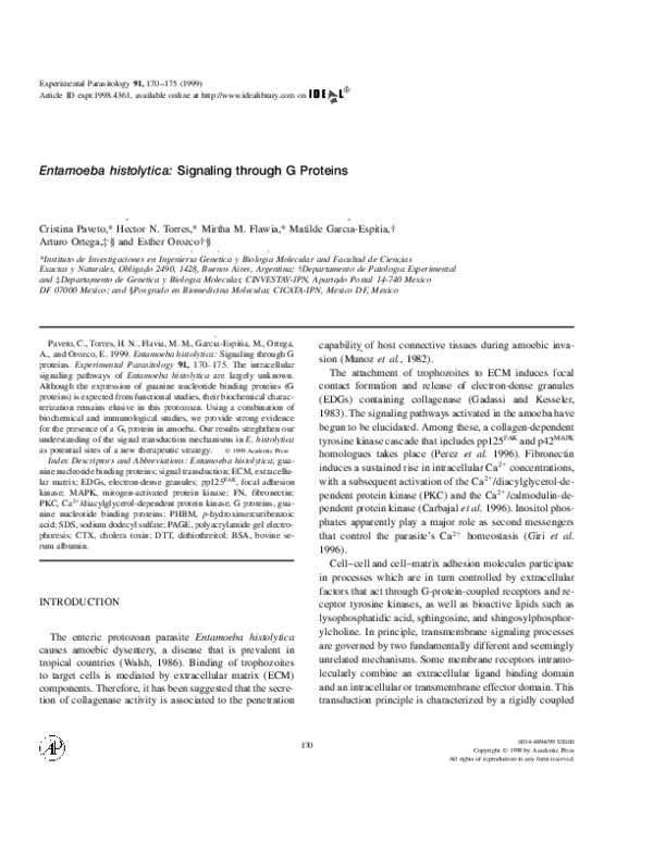 (PDF) Entamoeba histolytica: Signaling through G Proteins