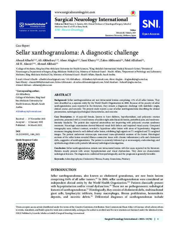 (PDF) Sellar xanthogranuloma: A diagnostic challenge