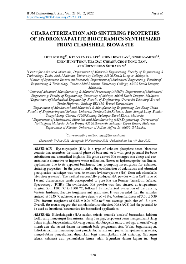(PDF) Characterization and Sintering Properties of Hydroxyapatite ...