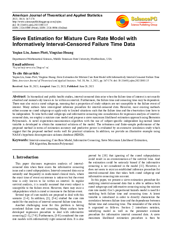 (PDF) Sieve Estimation for Mixture Cure Rate Model with Informatively ...
