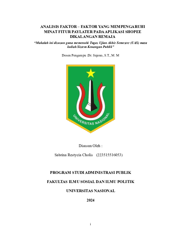 (PDF) ANALISIS FAKTOR -FAKTOR YANG MEMPENGARUHI MINAT FITUR PAYLATER PADA APLIKASI SHOPEE ...