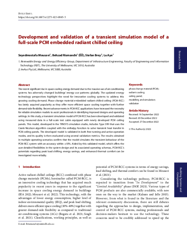 (PDF) Development and validation of a transient simulation model of a full-scale PCM embedded ...
