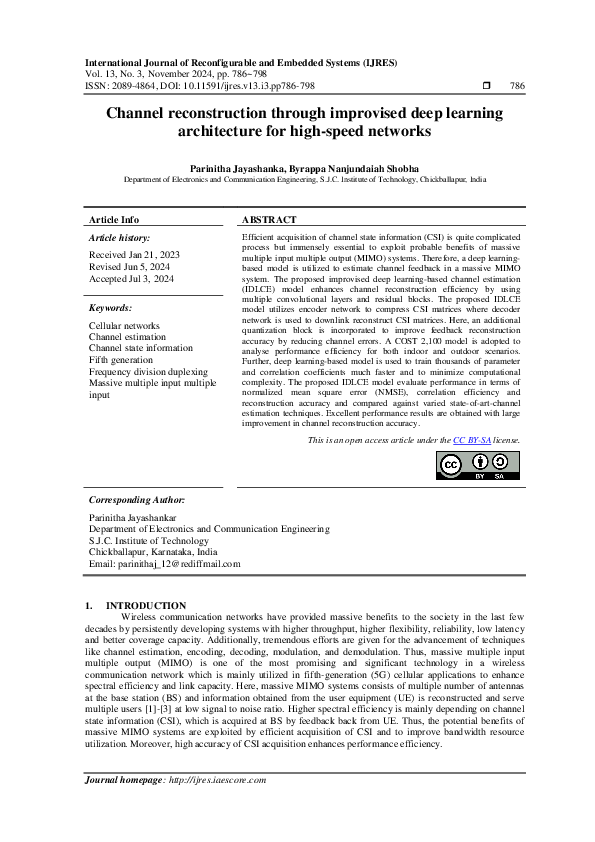 (PDF) Channel reconstruction through improvised deep learning architecture for high-speed networks