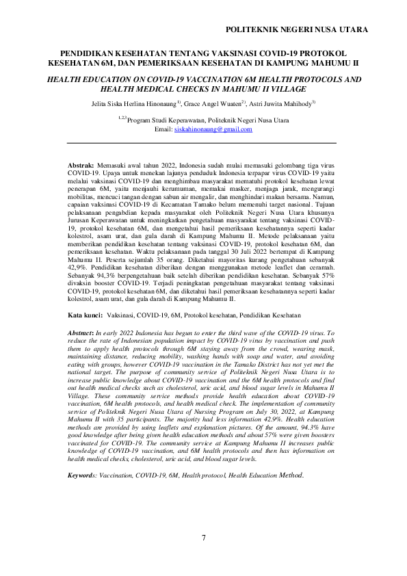 (PDF) Pendidikan Kesehatan Tentang Vaksinasi COVID-19 Protokol ...