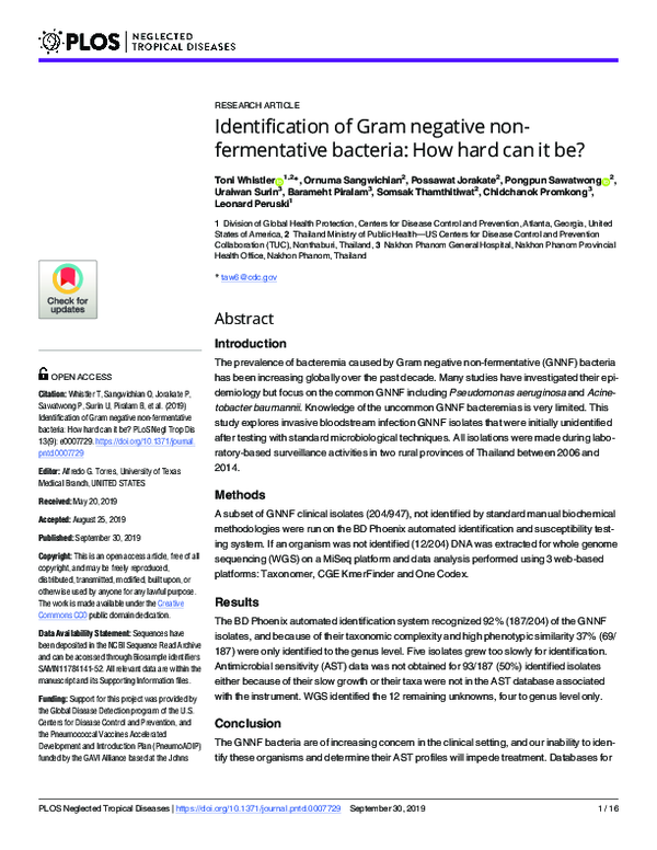 (PDF) Identification of Gram negative non-fermentative bacteria: How ...