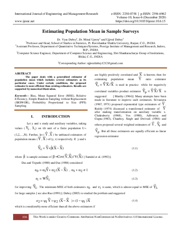 Pdf Estimating Population Mean In Sample Surveys