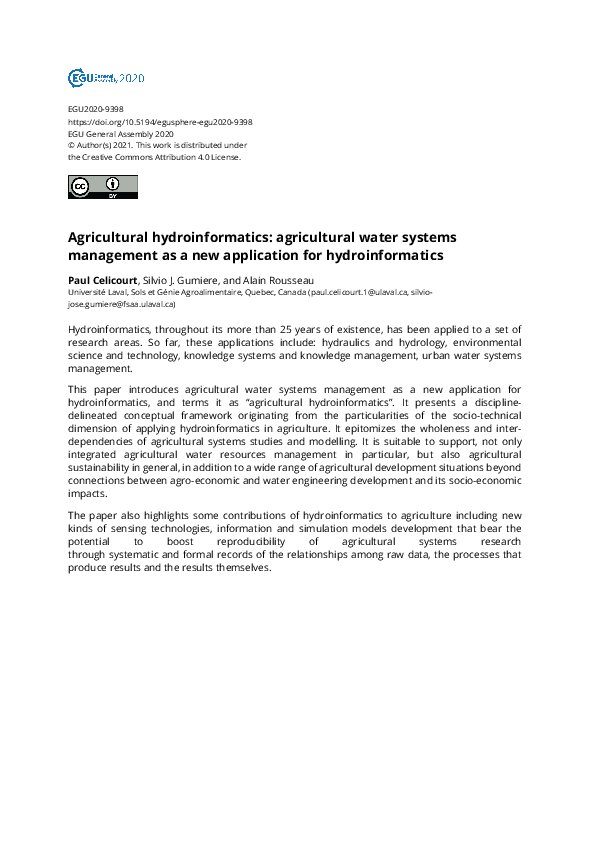 (PDF) Agricultural hydroinformatics: agricultural water systems ...