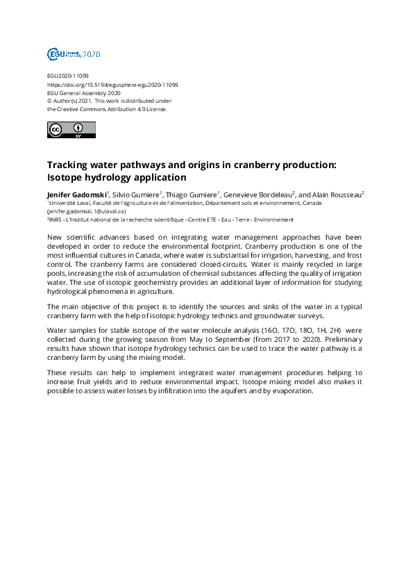 (PDF) Tracking water pathways and origins in cranberry production: Isotope hydrology application