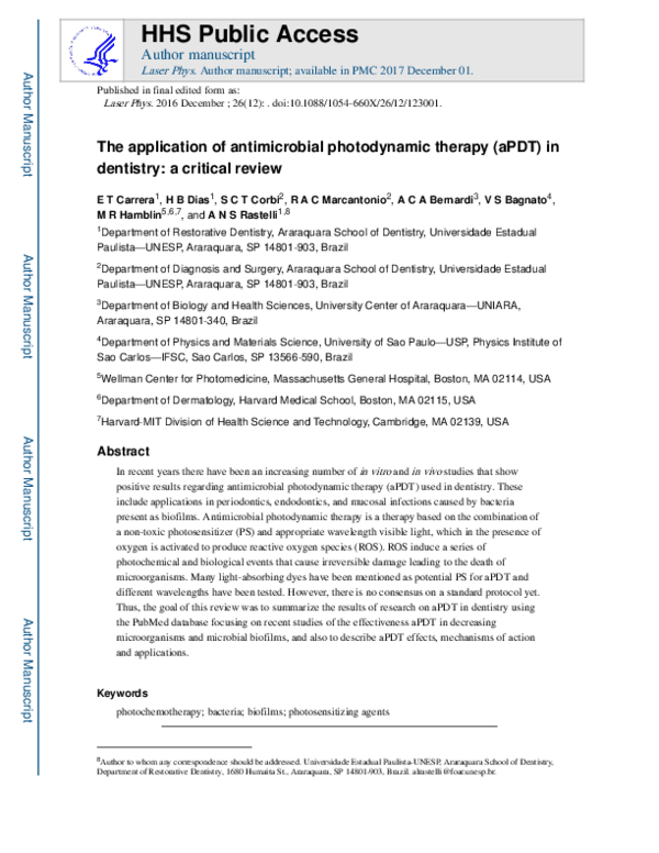 (PDF) The application of antimicrobial photodynamic therapy (aPDT) in ...