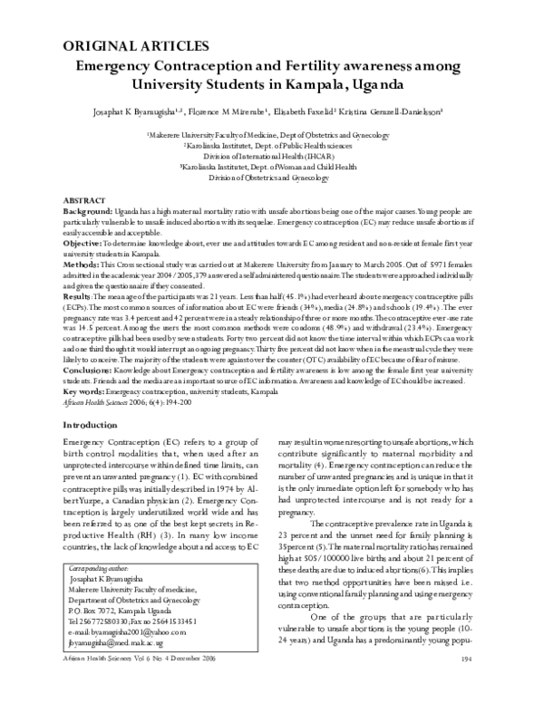 (PDF) Emergency contraception and fertility awareness among university ...