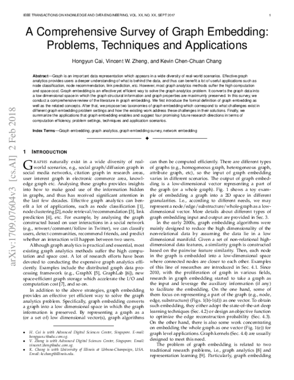 Pdf A Comprehensive Survey Of Graph Embedding Problems Techniques And Applications