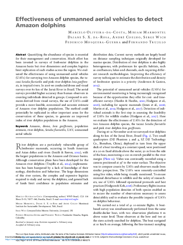 (PDF) Effectiveness of unmanned aerial vehicles to detect Amazon dolphins