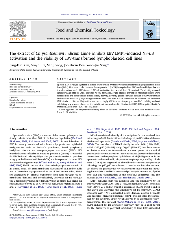 (PDF) The extract of Chrysanthemum indicum Linne inhibits EBV LMP1 ...