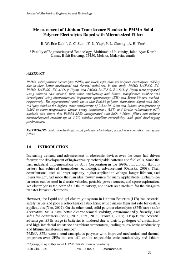 (PDF) Measurement of Lithium Transference Number in PMMA Solid Polymer ...