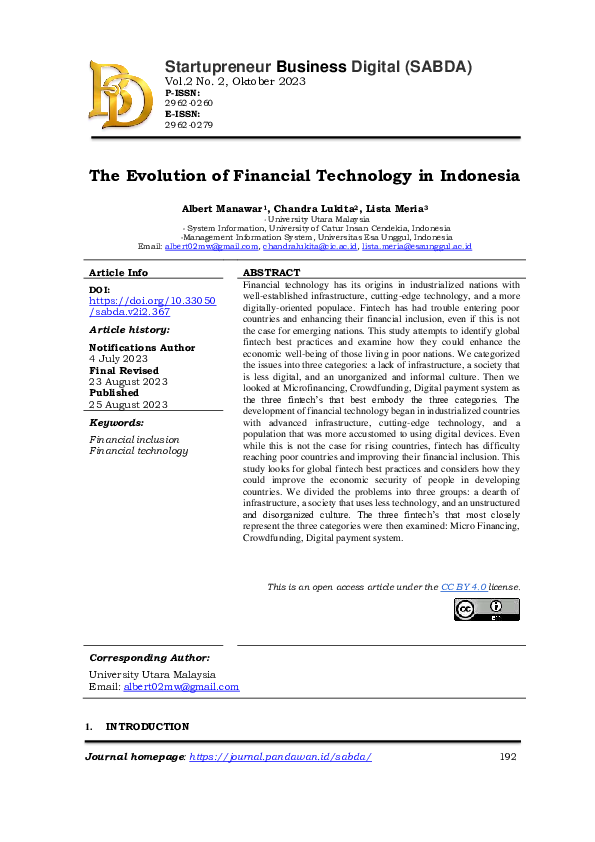 (PDF) The Evolution of Financial Technology in Indonesia