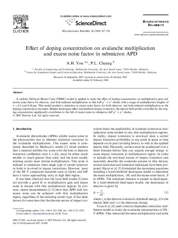 (PDF) Effect of doping concentration on avalanche multiplication and ...