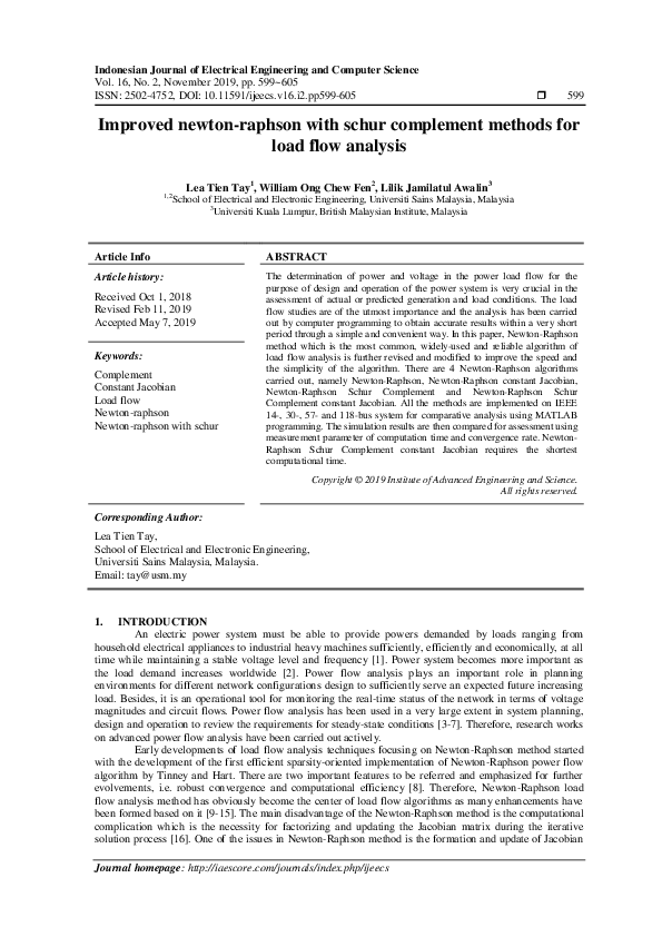 Pdf Improved Newton Raphson With Schur Complement Methods For Load