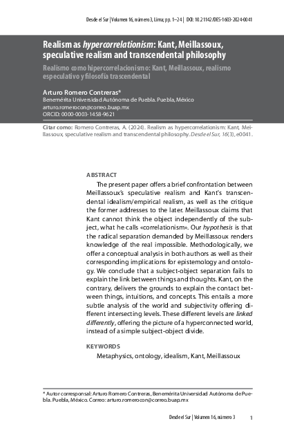 (PDF) Realism as hypercorrelationism: Kant, Meillassoux, speculative ...