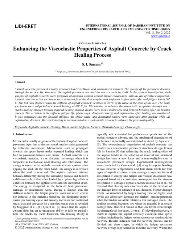(PDF) Enhancing the Viscoelastic Properties of Asphalt Concrete by Crack Healing Process