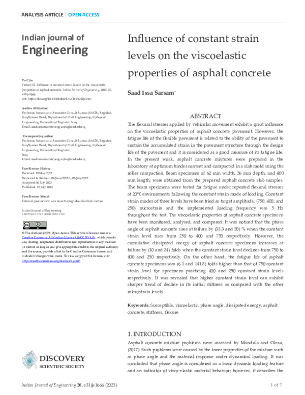 (PDF) Influence of constant strain levels on the viscoelastic properties of asphalt concrete