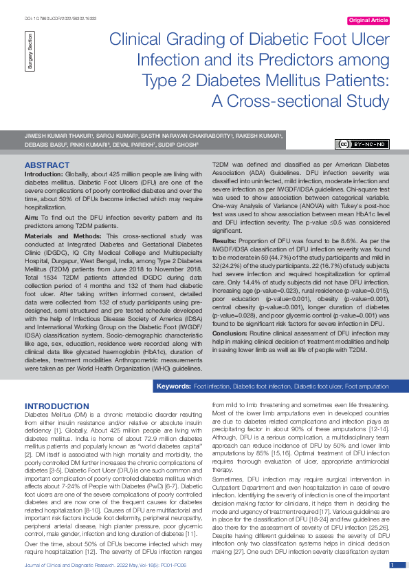 (PDF) Clinical Grading of Diabetic Foot Ulcer Infection and its ...