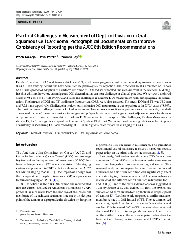 (PDF) Practical Challenges in Measurement of Depth of Invasion in Oral ...