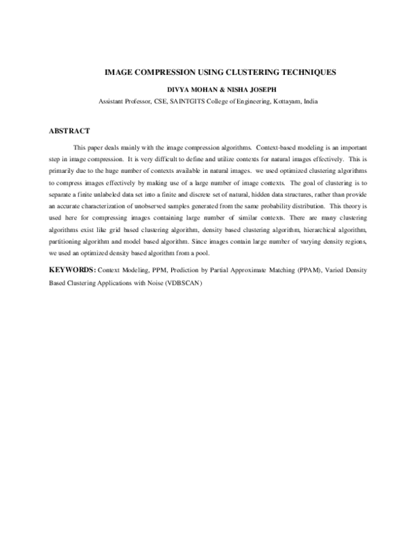 Pdf Image Compression Using Clustering Techniques