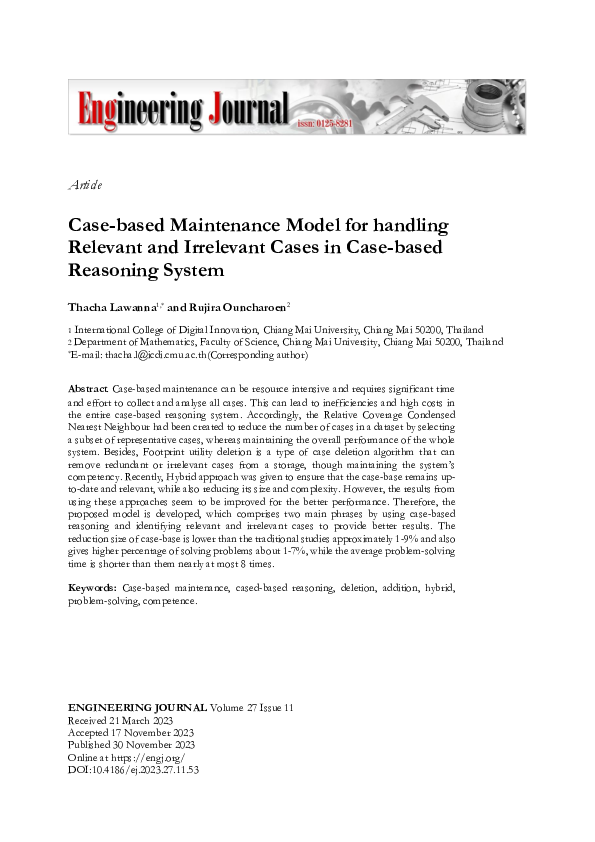 (PDF) Case-based Maintenance Model for handling Relevant and Irrelevant ...