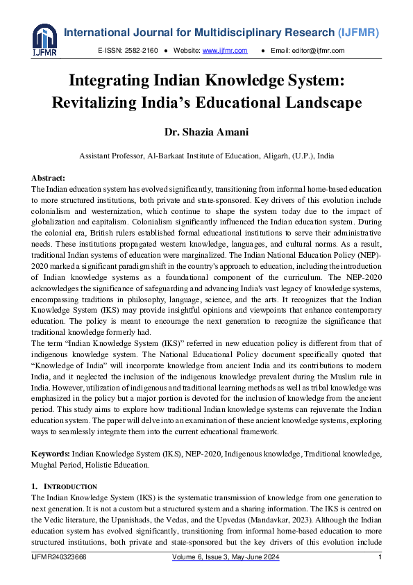 (PDF) Integrating Indian Knowledge System: Revitalizing India’s ...