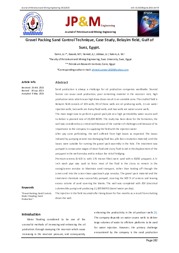 (PDF) Gravel Packing Sand Control Technique, Case Study, Belayim field ...