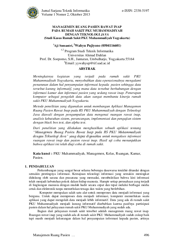 (PDF) MANAGEMEN RUANG PASIEN RAWAT INAP PADA RUMAH SAKIT PKU ... (PDF) MANAGEMEN RUANG PASIEN RAWAT INAP PADA RUMAH SAKIT PKU ...