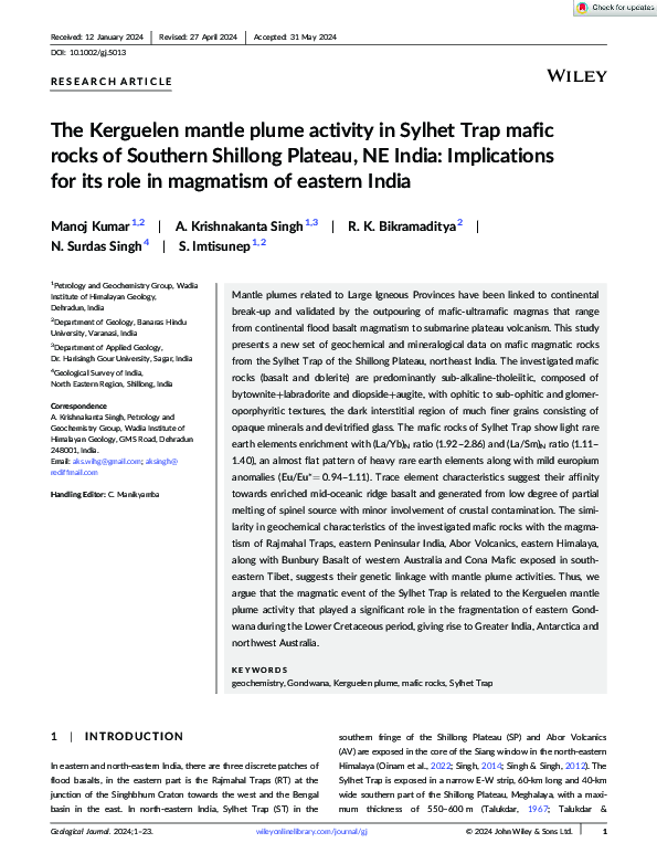 (PDF) The Kerguelen mantle plume activity in Sylhet Trap mafic rocks of ...