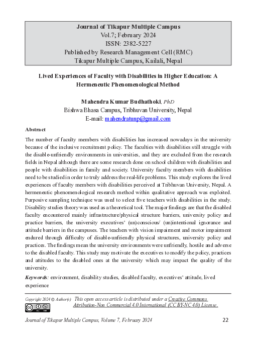 (PDF) Lived Experiences of Faculty with Disabilities in Higher Education: A Hermeneutic ...