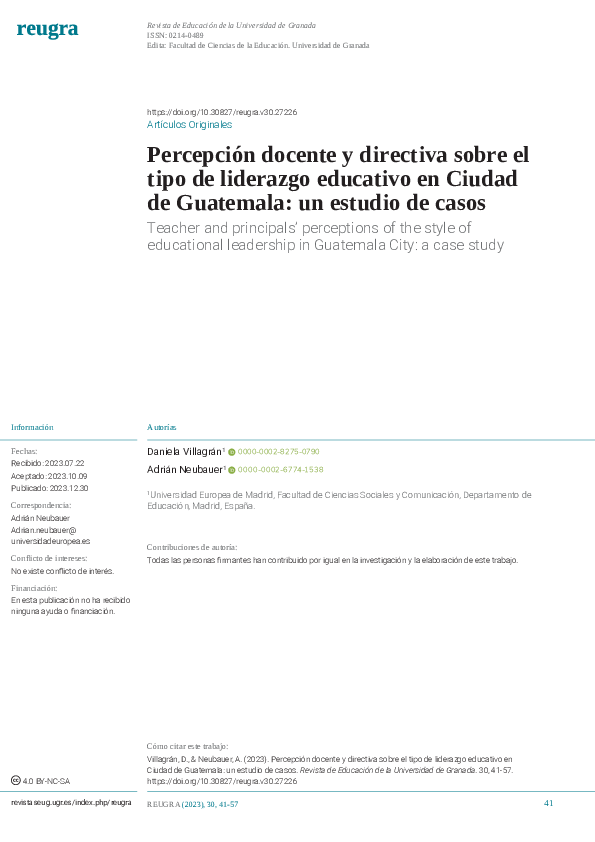 (PDF) Percepción docente y directiva sobre el tipo de liderazgo ...