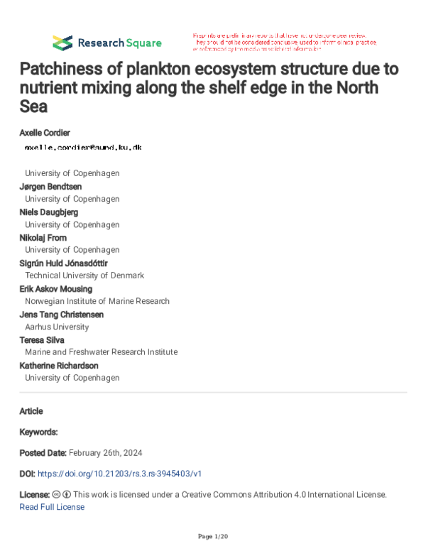 (PDF) Patchiness of plankton ecosystem structure due to nutrient mixing ...