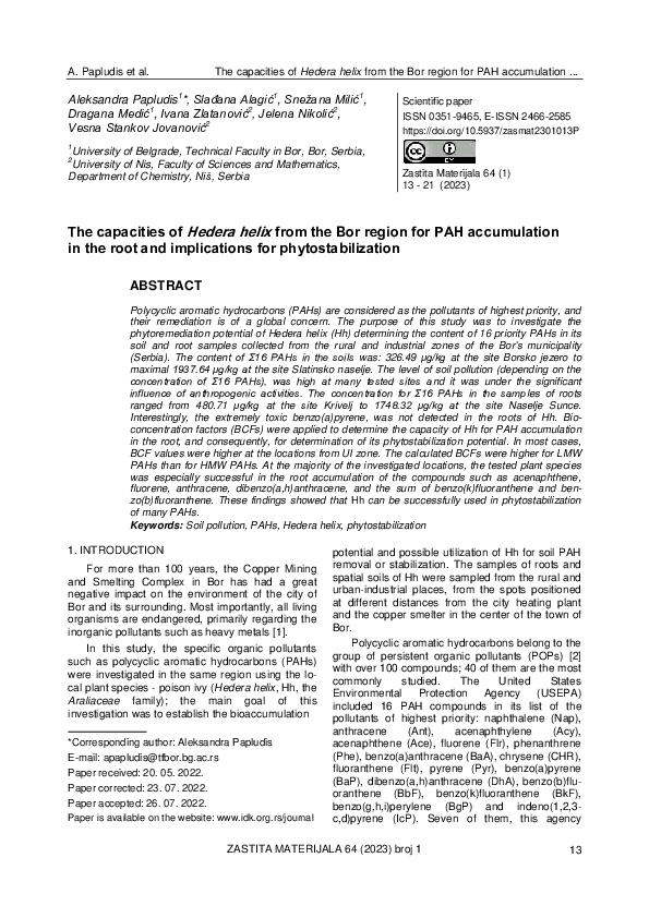 (PDF) The capacities of Hedera helix from the Bor region for PAH ...