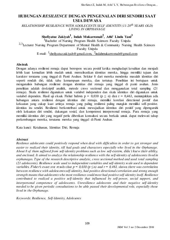 (PDF) Ketahanan, Identitas Diri, Remaj HUBUNGAN RESILIENCE DENGAN ...