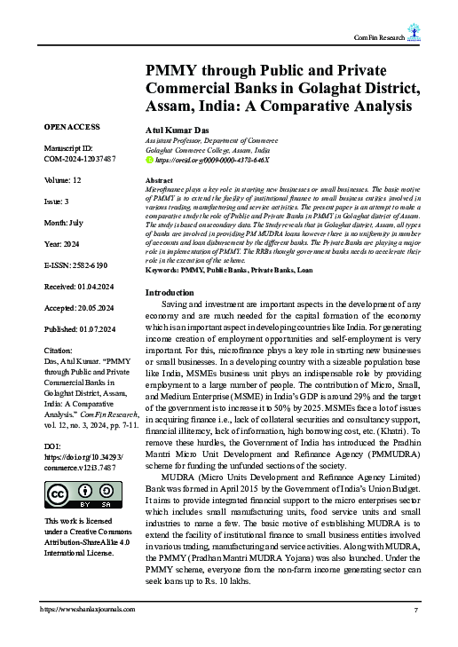 (PDF) PMMY through Public and Private Commercial Banks in Golaghat ...