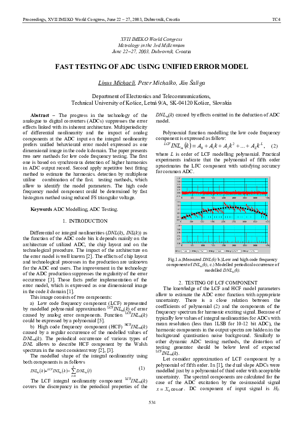 (PDF) Fast testing of ADC using unified error model