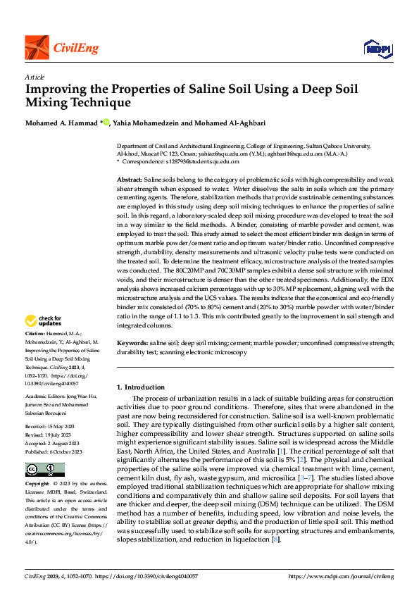 (PDF) Improving the Properties of Saline Soil Using a Deep Soil Mixing ...