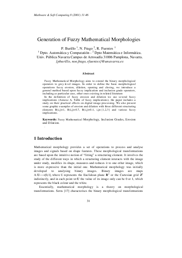 (PDF) Generation of fuzzy mathematical morphologies