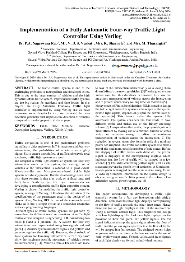 (PDF) Implementation of a Fully Automatic Four-way Traffic Light Controller Using Verilog